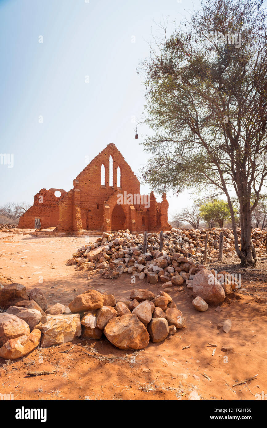 Old Palapye church ruins built from baked earth bricks in rural ...