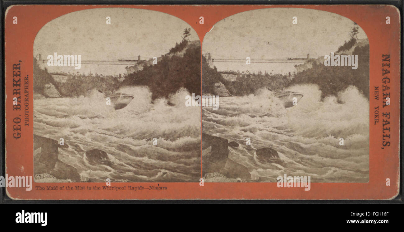 A photograph by George Barker of the Maid of the Mist boat navigating ...