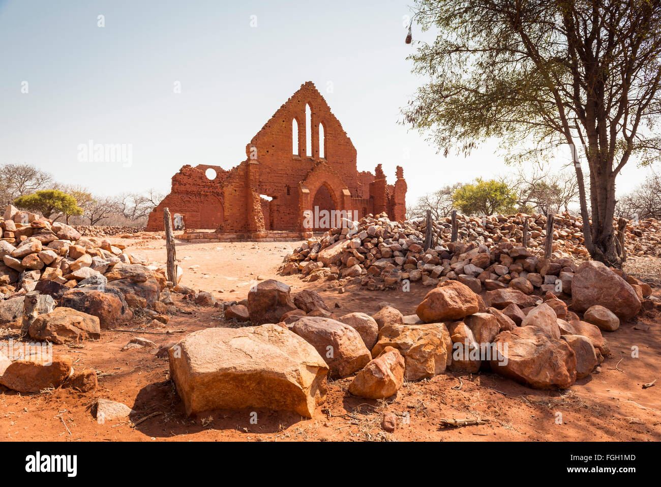 Old Palapye church ruins built from baked earth bricks in rural ...