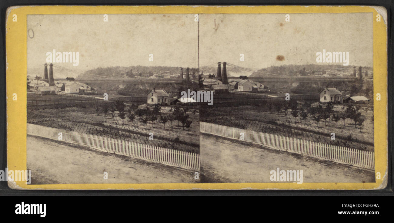 A photograph by E. & H.T. Anthony showcasing the Suspension Bridge and ...