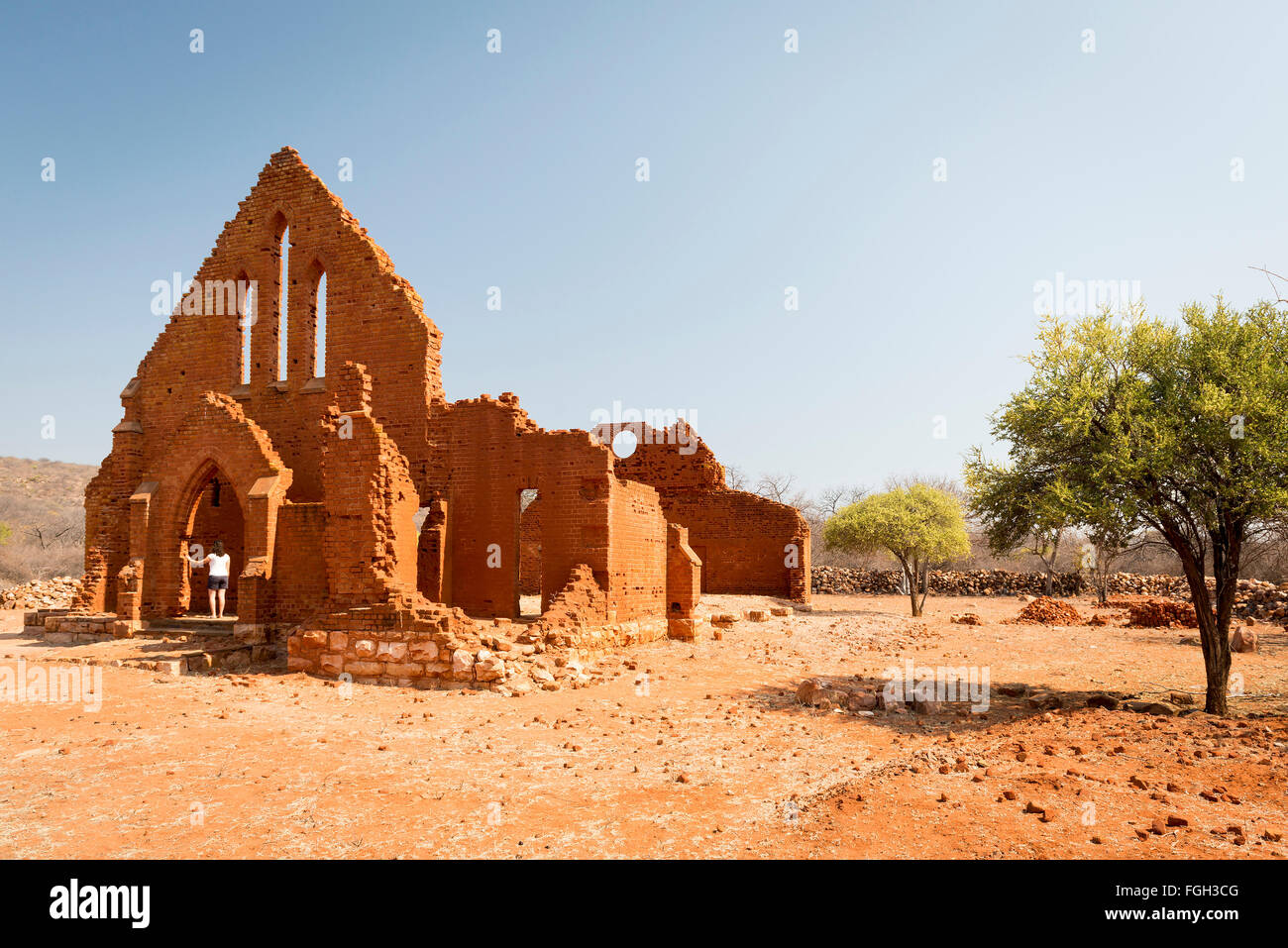 Old Palapye church ruins built from baked earth bricks in rural ...