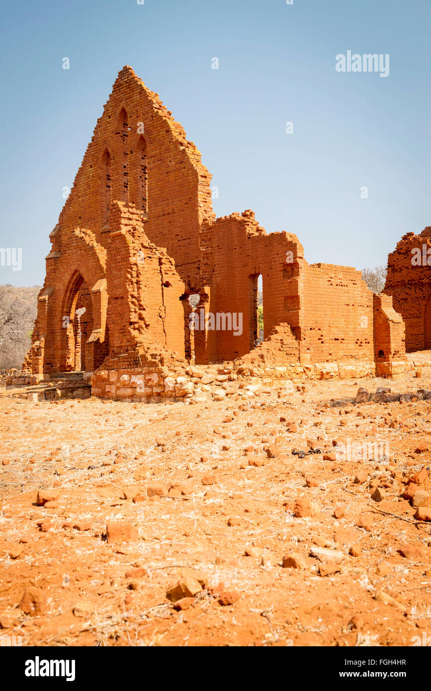 Old Palapye church ruins built from baked earth bricks in rural ...