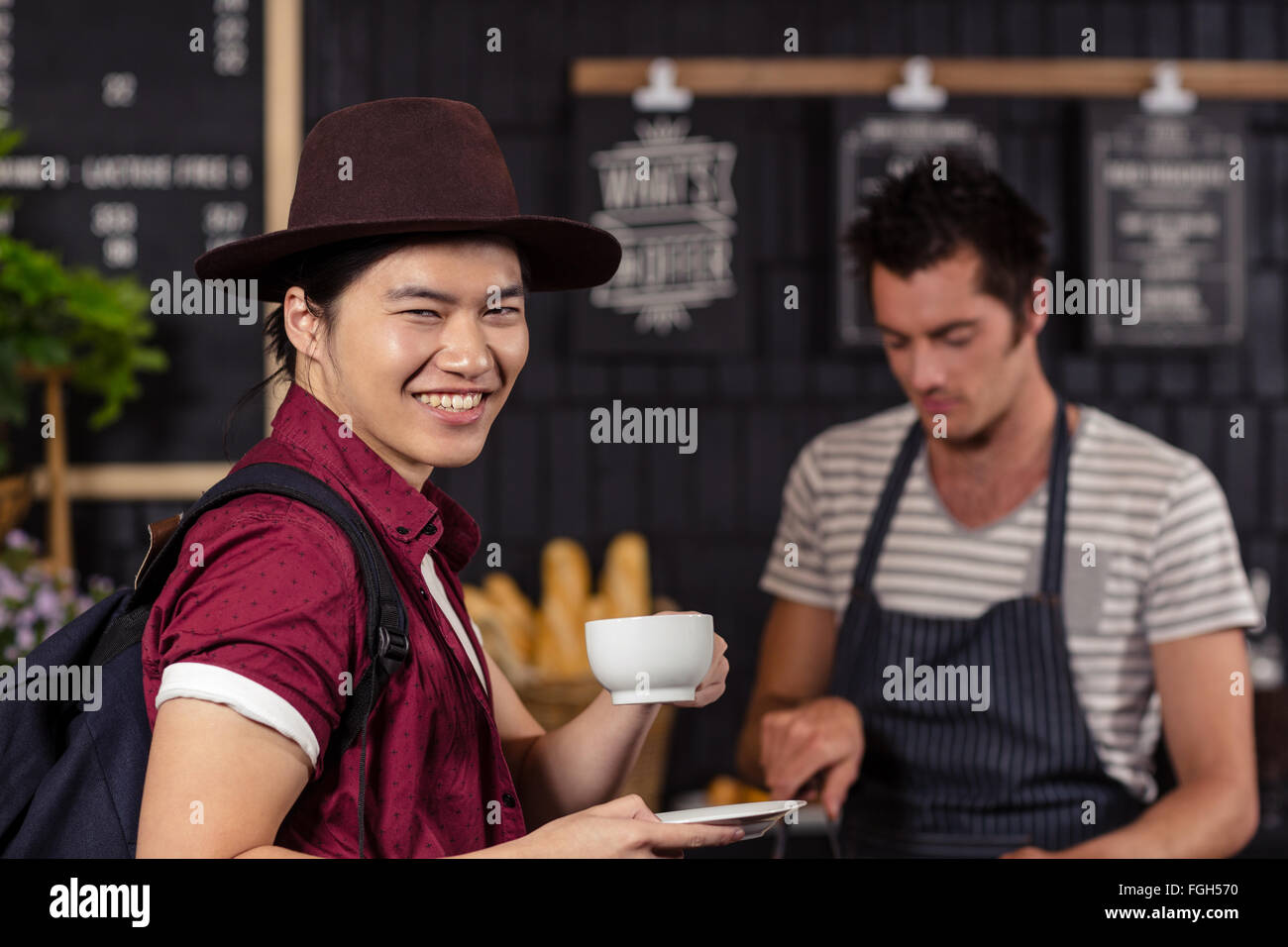 Young adult female male customers woman asian man hi-res stock ...