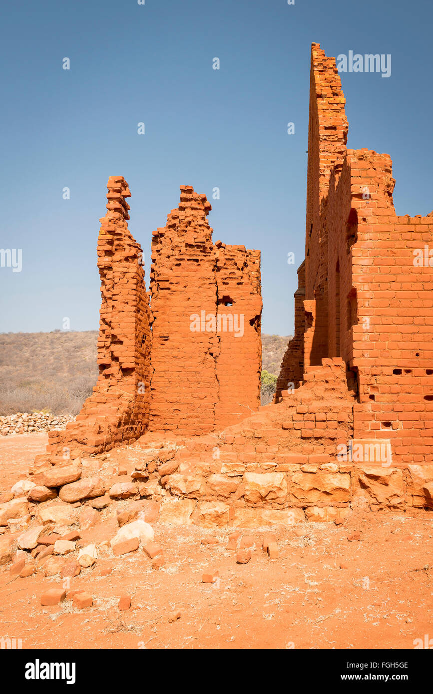Old Palapye church ruins built from baked earth bricks in rural ...