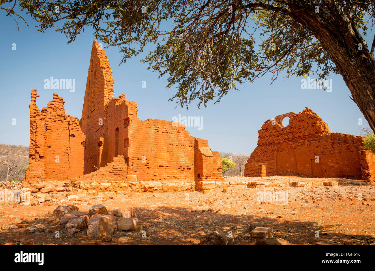 Old Palapye church ruins built from baked earth bricks in rural ...