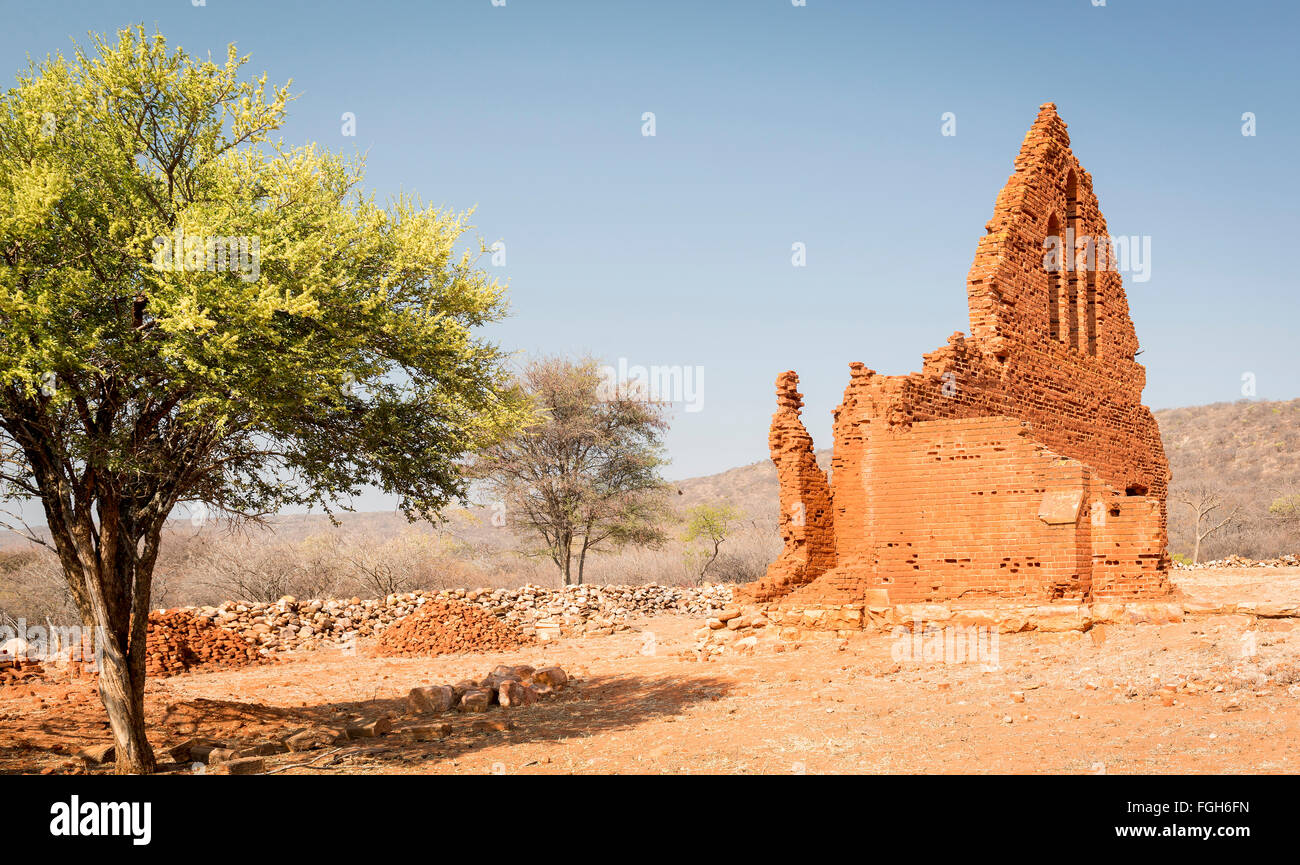 Old Palapye church ruins built from baked earth bricks in rural ...