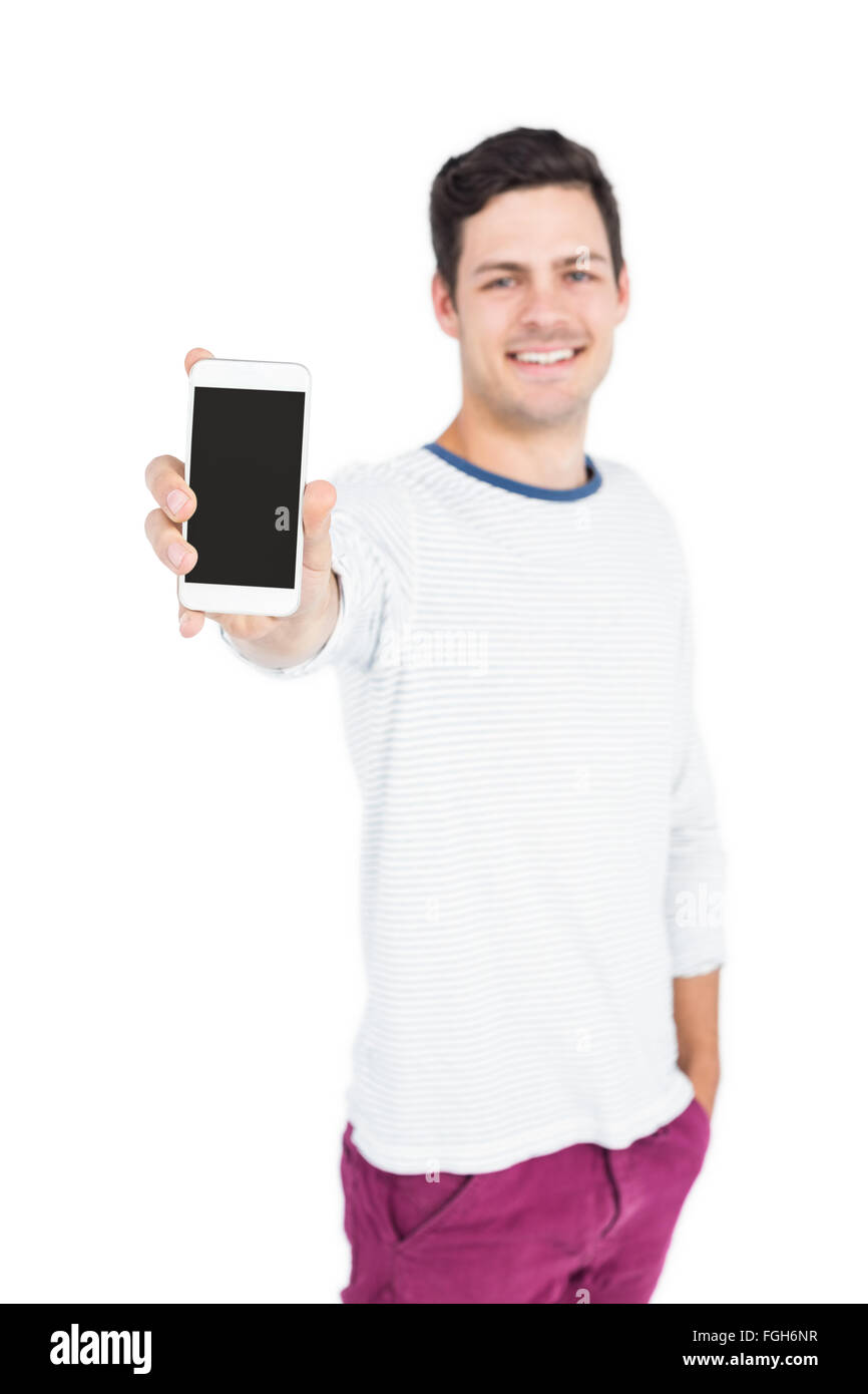 Man showing phone to camera Stock Photo - Alamy
