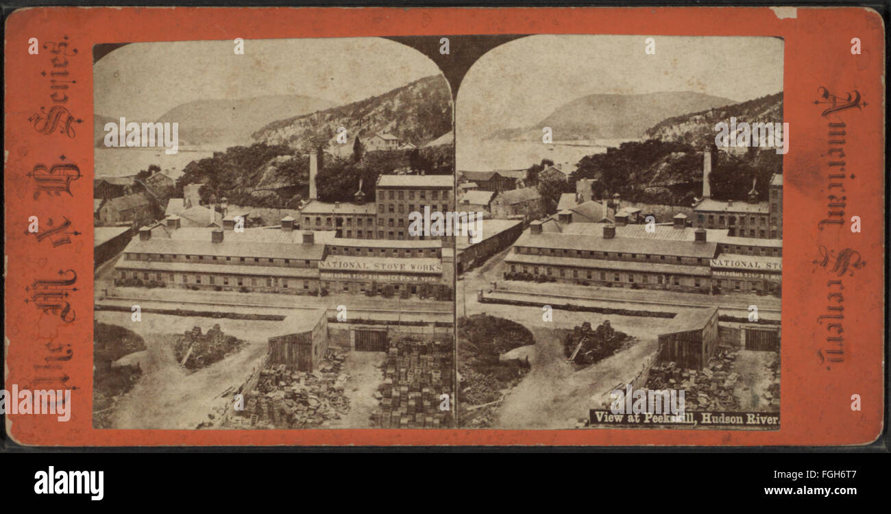 A scenic view of Peekskill along the Hudson River, captured in a ...