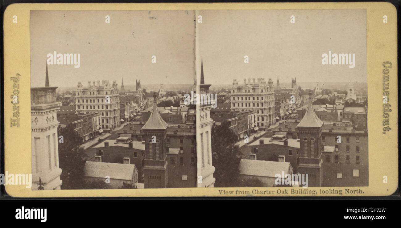 A stereoscopic photograph showing a northward view from the Charter Oak ...