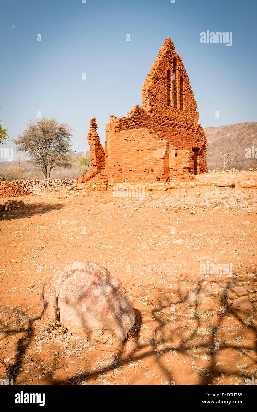 Old Palapye church ruins built from baked earth bricks in rural ...