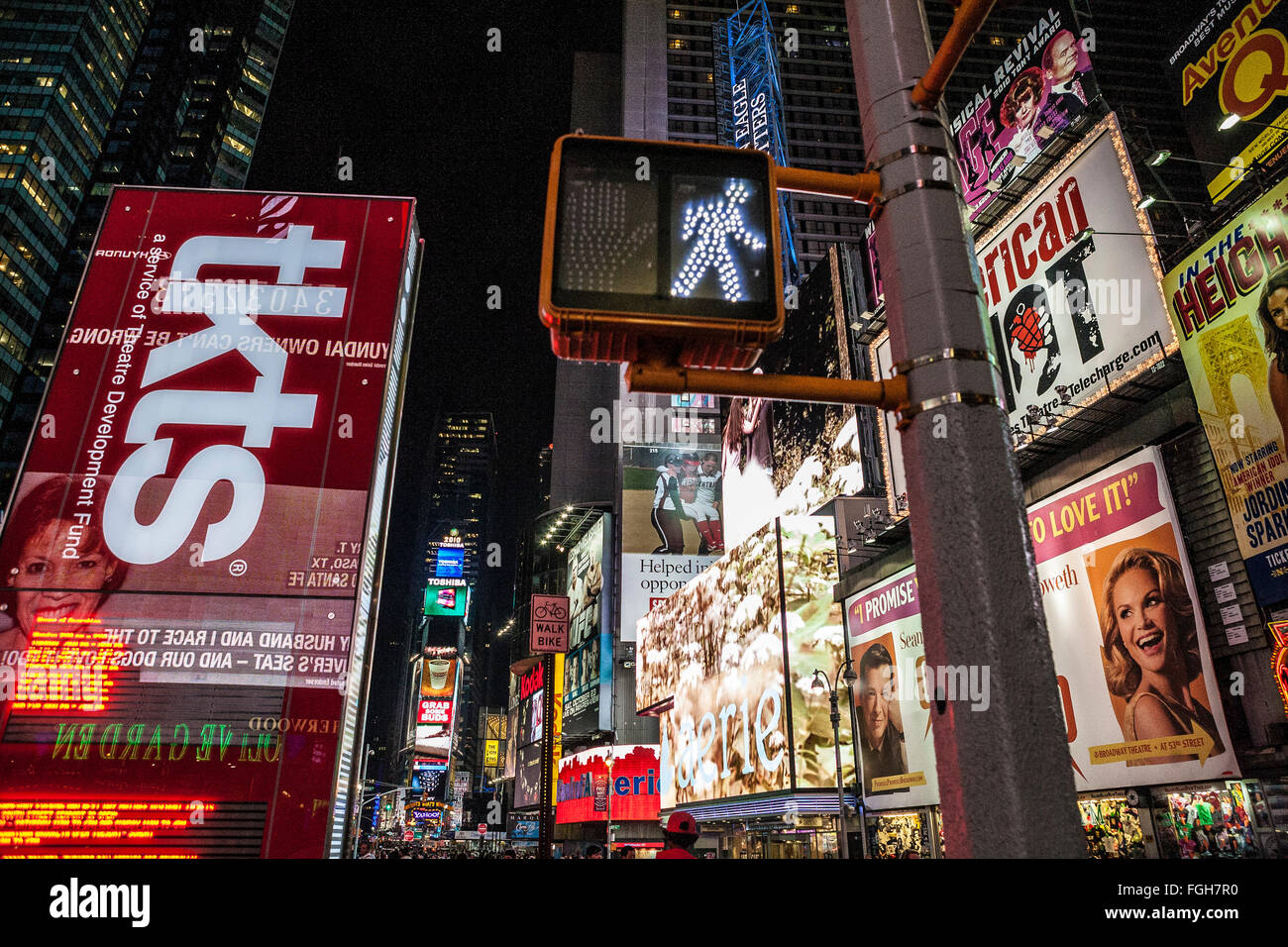 Times Square at Night with Walk Sign Stock Photo - Alamy