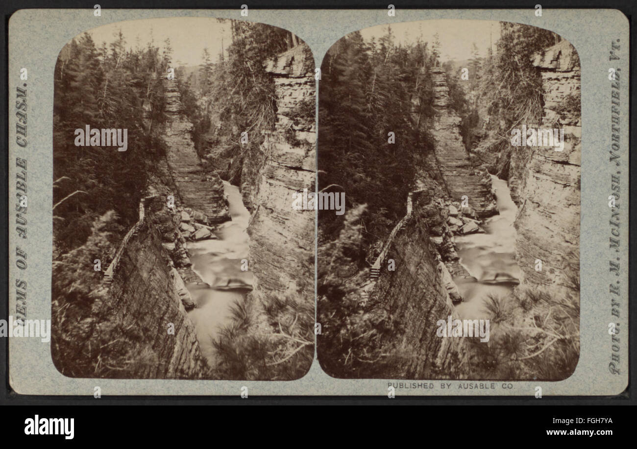 This photograph showcases a view of Au Sable Chasm, a natural gorge in ...