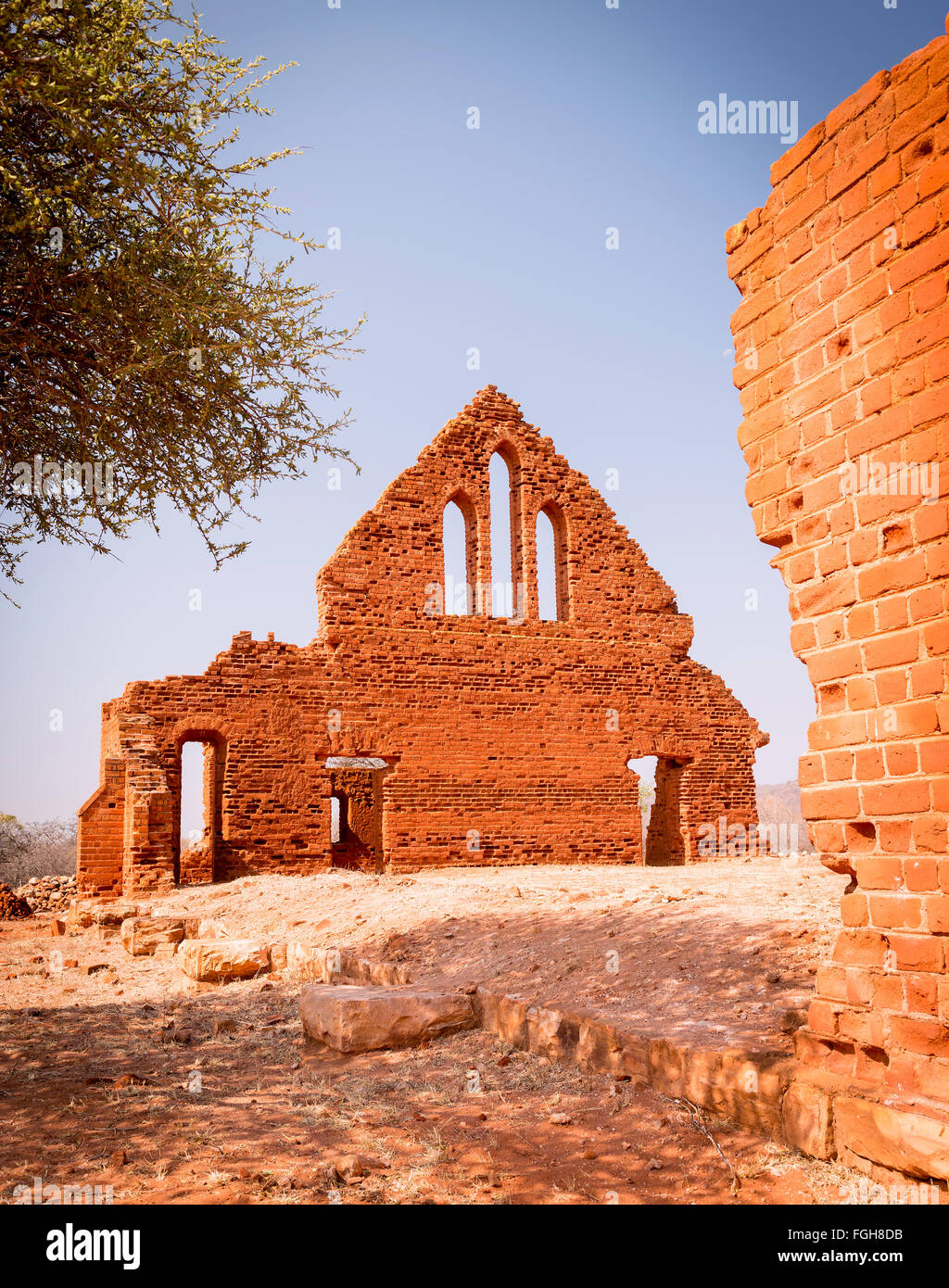 Old Palapye church ruins built from baked earth bricks in rural ...