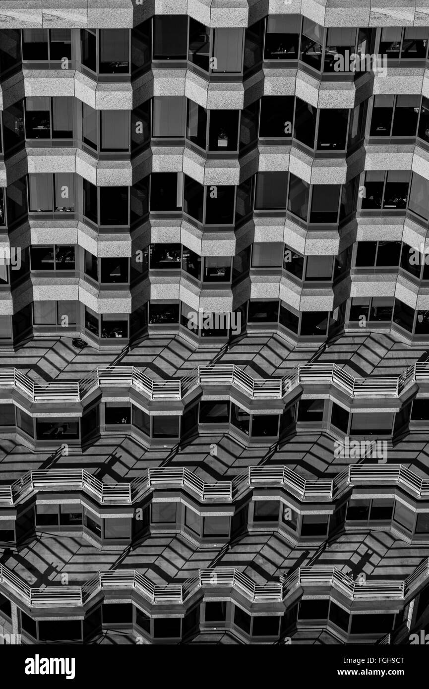Downtown Seattle close up of office building with patterns and sunset ...