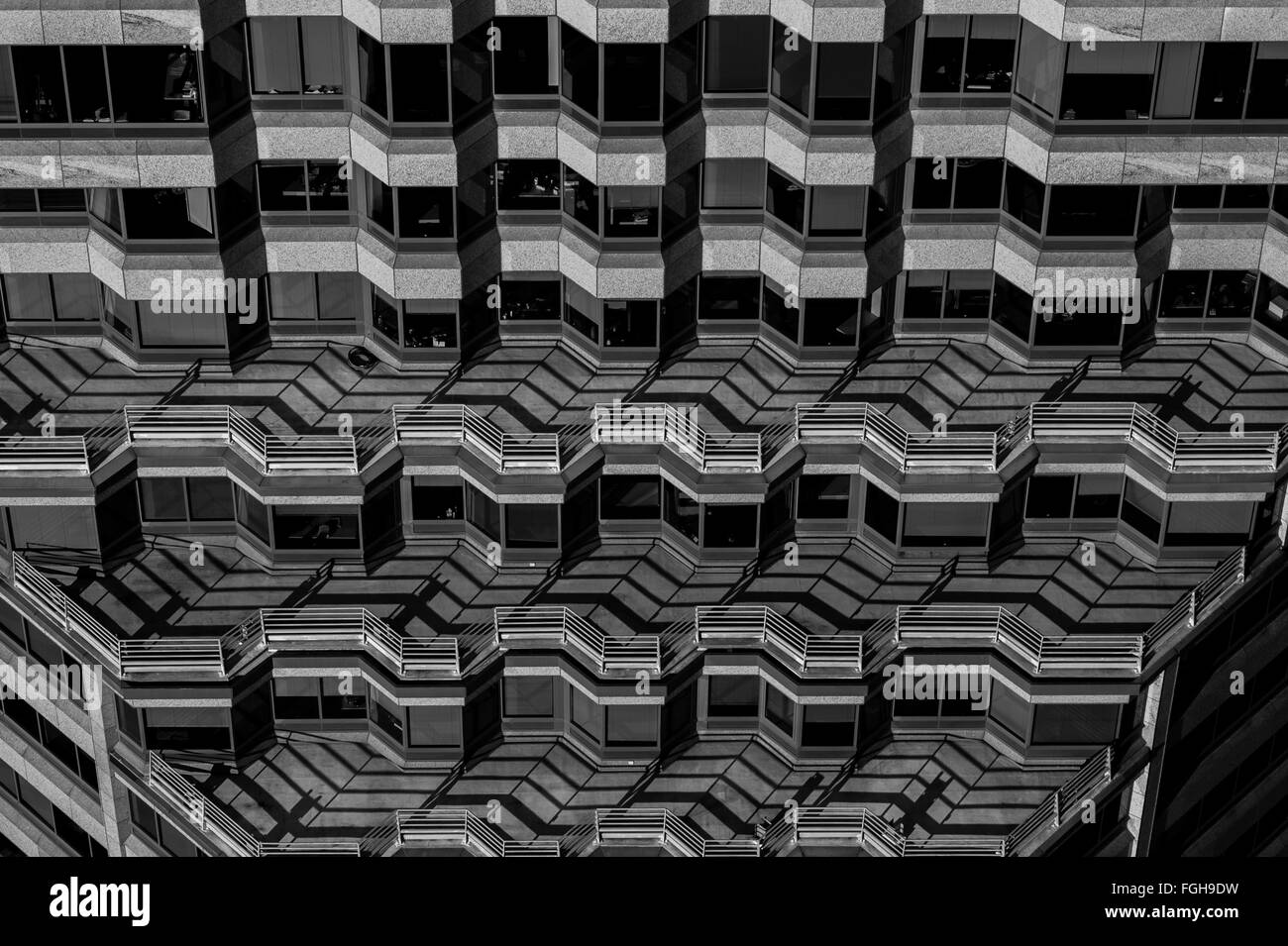Downtown Seattle close up of office building with patterns and sunset ...