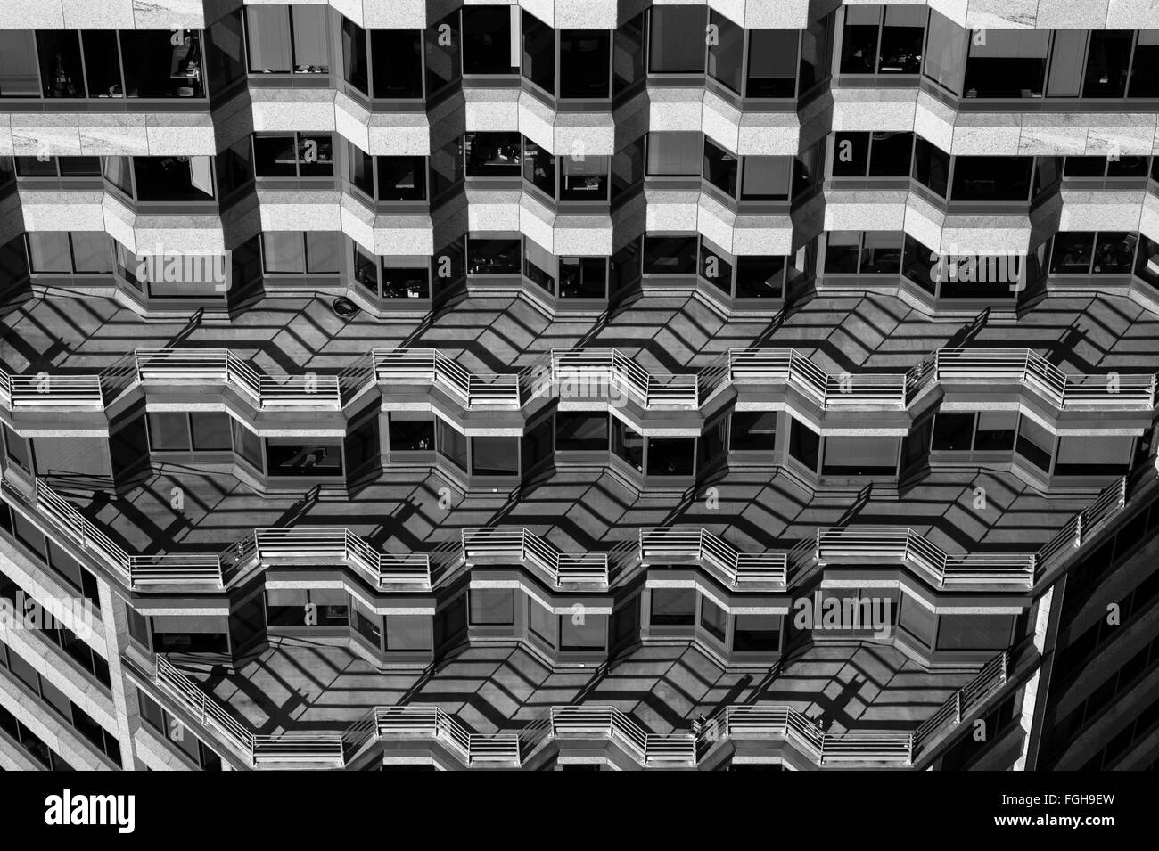 Downtown Seattle close up of office building with patterns and sunset ...