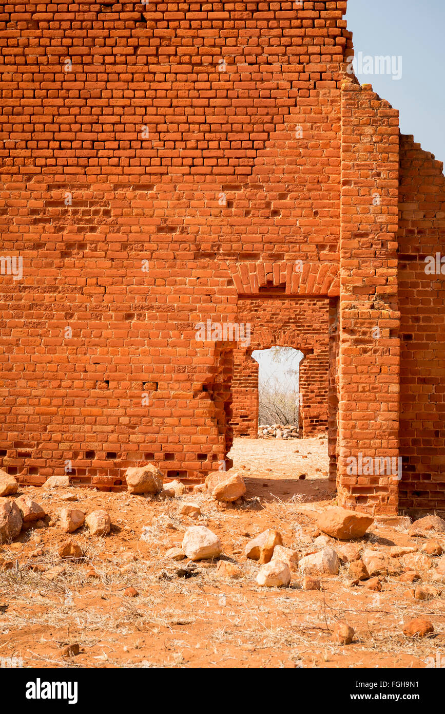 Old Palapye church ruins built from baked earth bricks in rural ...