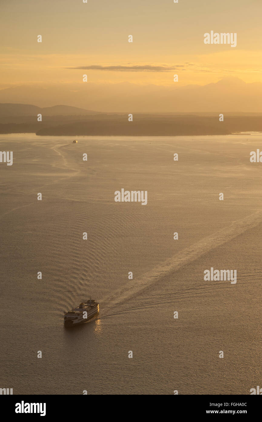 Passenger ferry boat in Puget Sound coming to terminal Seattle ...