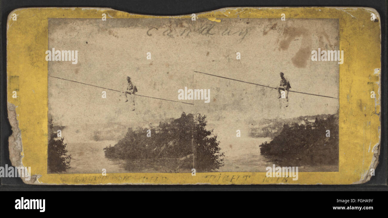 Photograph of tightrope walker Blondin performing over Niagara Falls ...