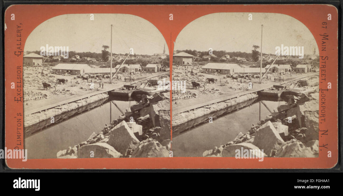 A photograph by Plimpton showing the locks at Lockport, New York ...