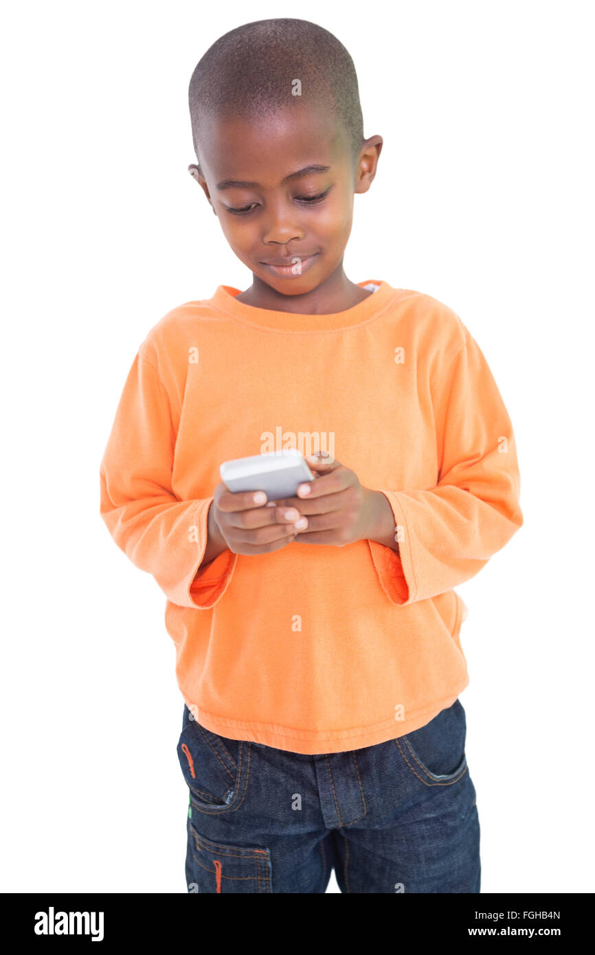Cute boy using his smartphone Stock Photo - Alamy