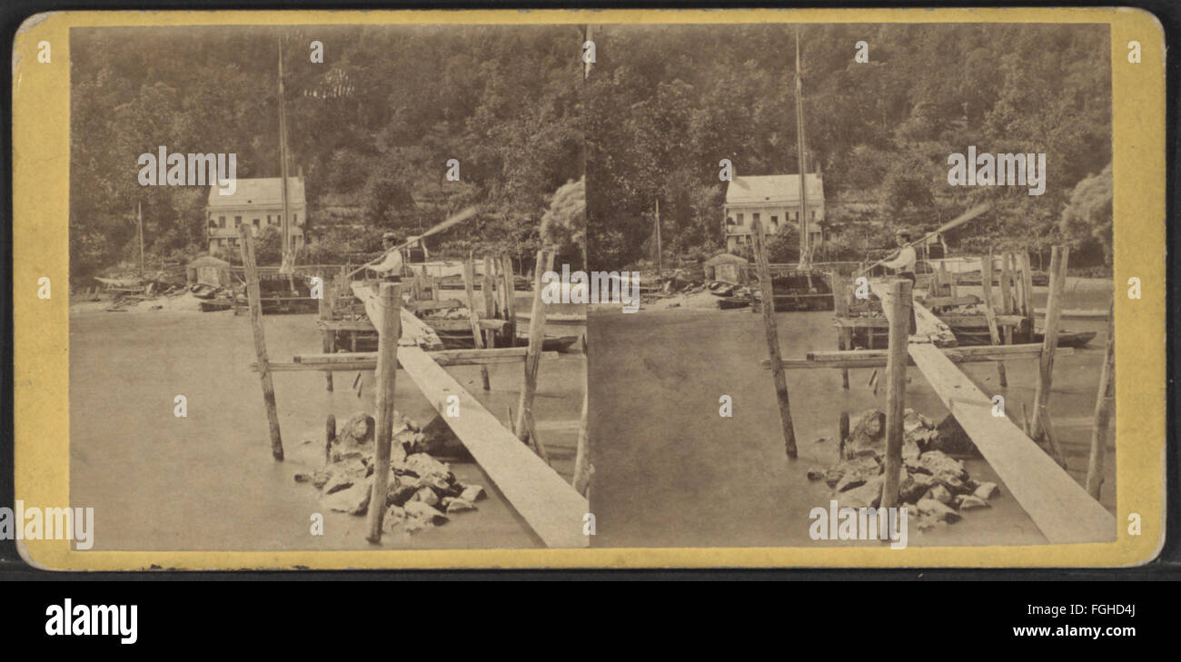 This stereoscopic photograph, titled 'The Rowing Party,' shows a group ...
