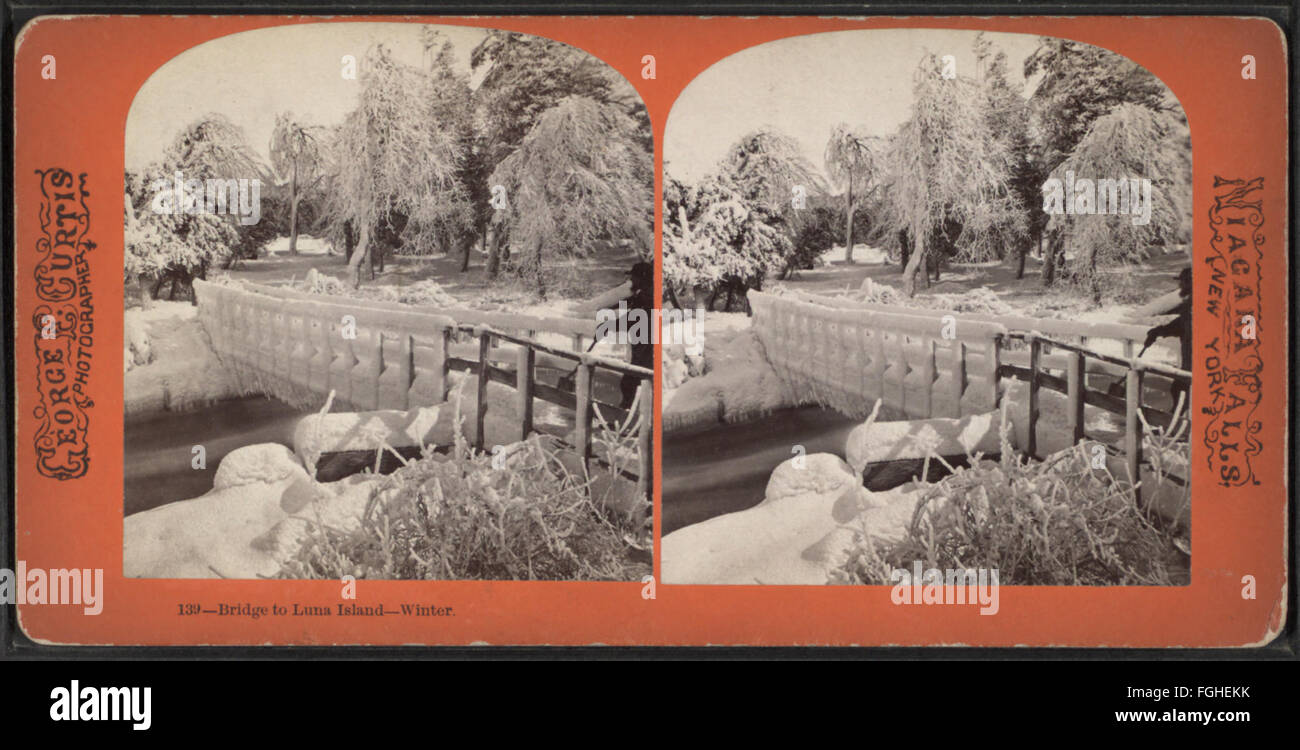 A photograph of the bridge to Luna Island, Niagara Falls, taken during ...