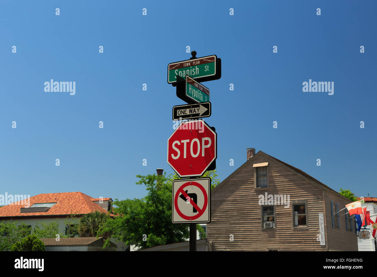 A photograph of a street sign for 'Spanish Street', in St. Augustine ...
