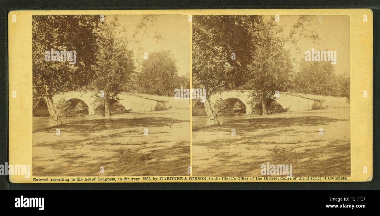 A photograph by Alexander Gardner showing Burnside Bridge from the ...