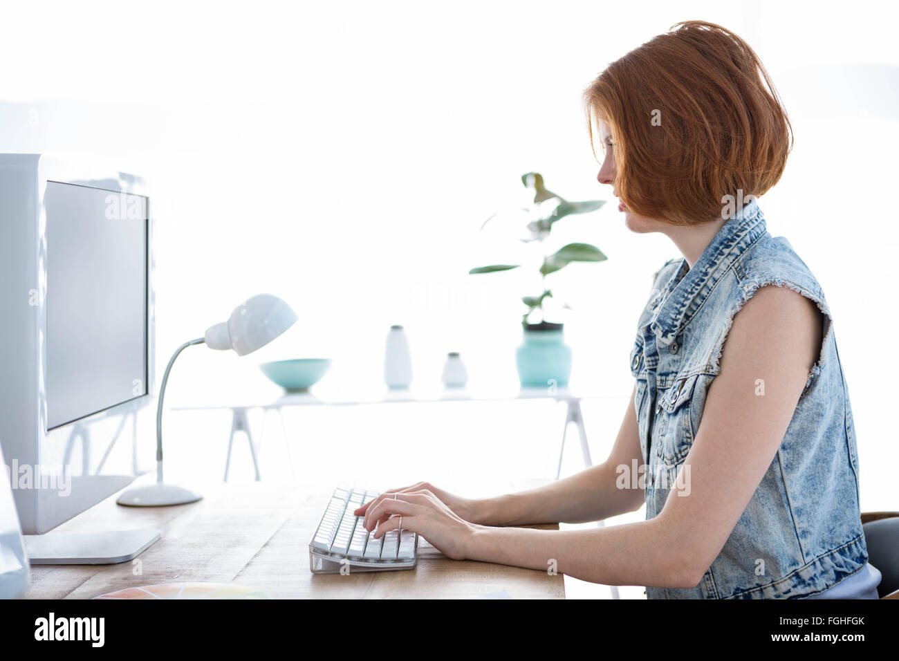 hipster woman working on her computer Stock Photo - Alamy