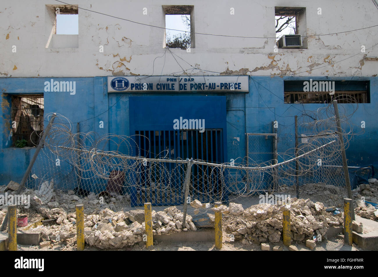 View of the collapsed Haiti's main prison in the capital Port au Prince ...