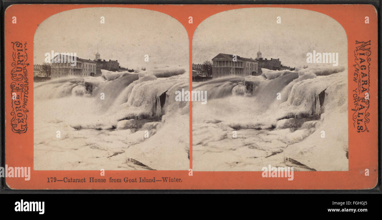 A winter photograph of Cataract House taken from Goat Island. The image ...