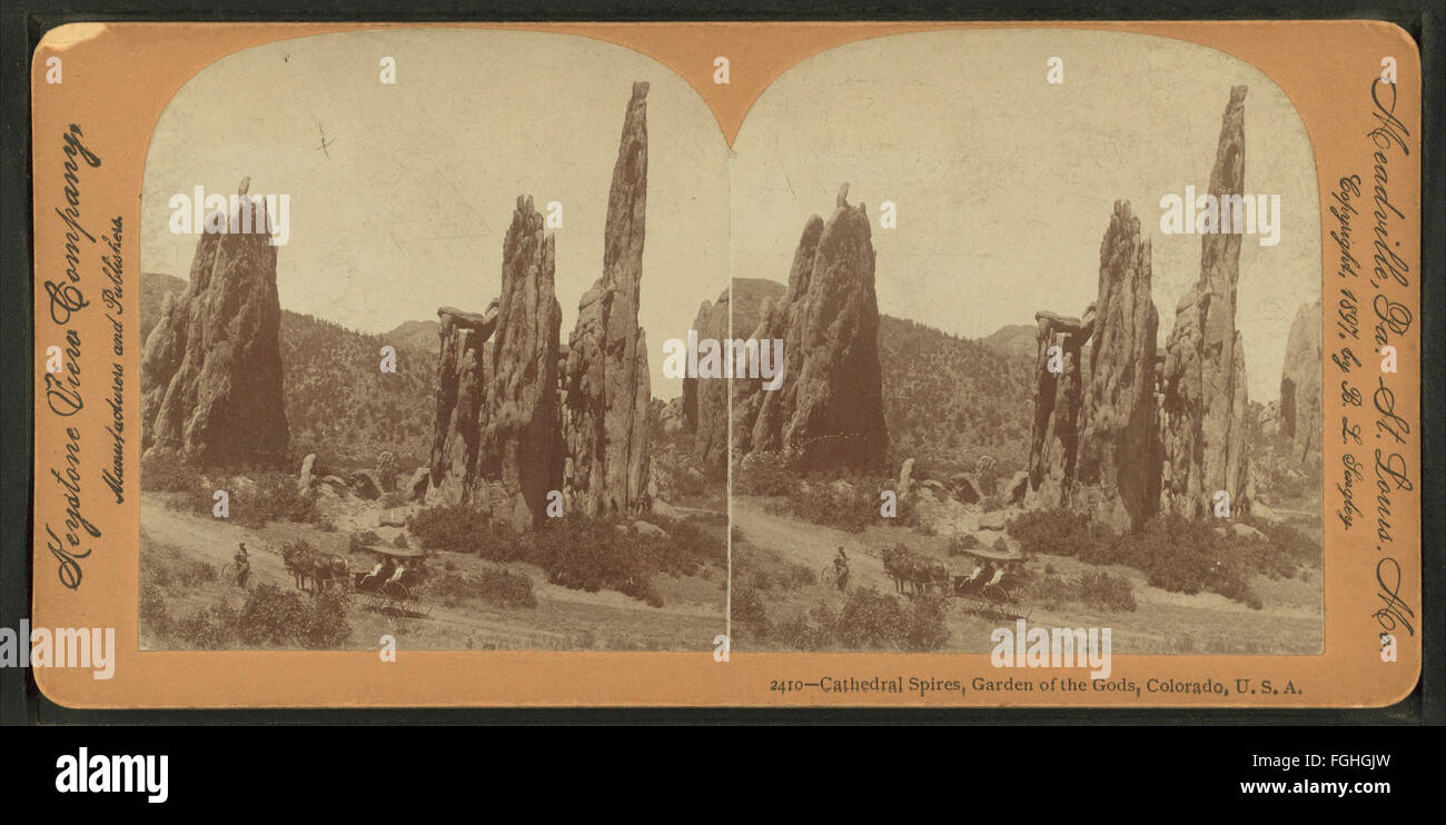This stereoscopic view showcases the Cathedral Spires, a distinctive ...