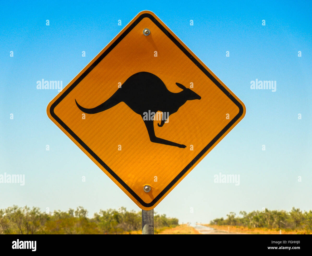 Warning sign for Kangaroo crossing in the Australian outback Stock ...