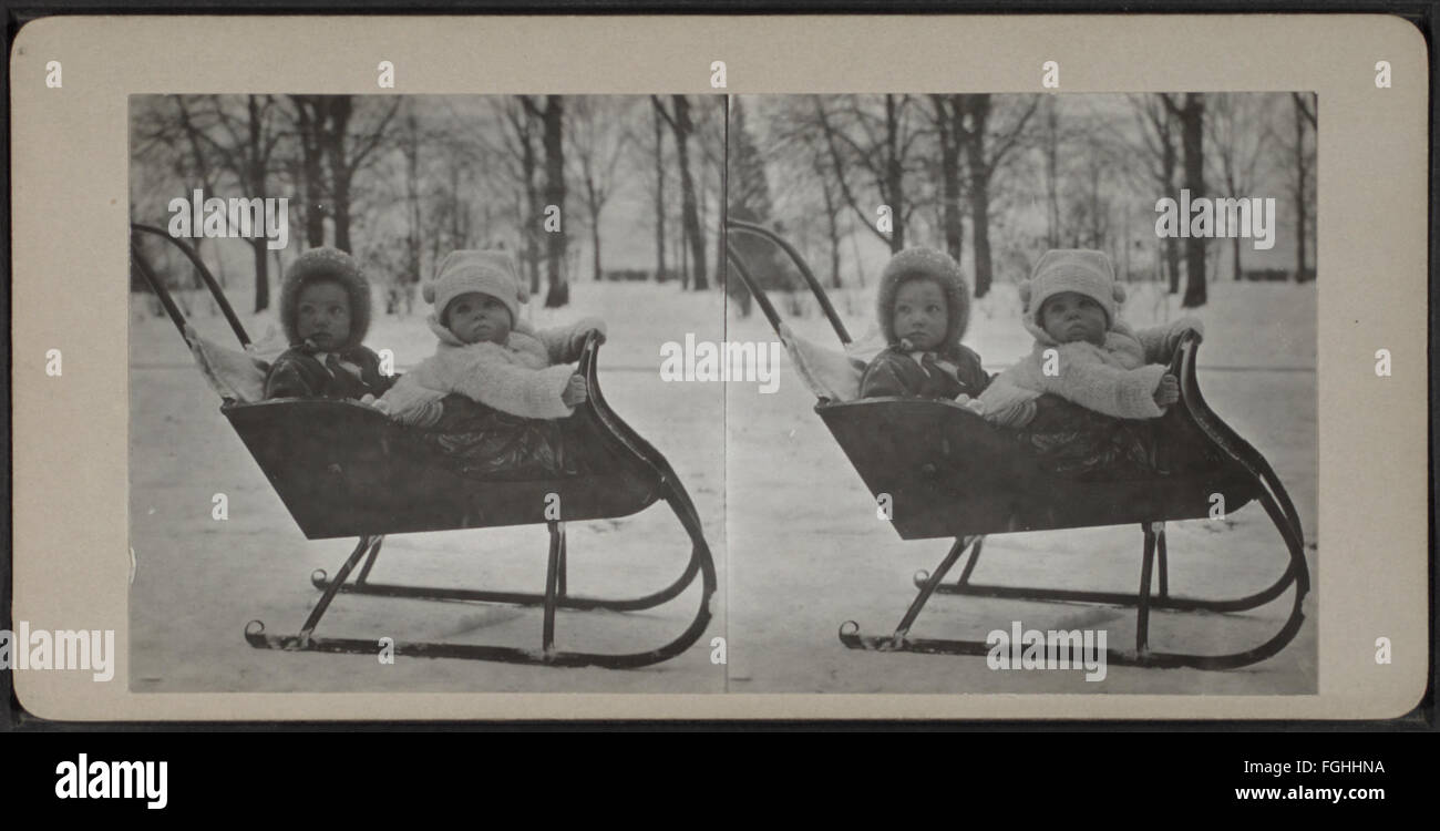 Children in a miniature sleigh, from Robert N. Dennis collection of ...