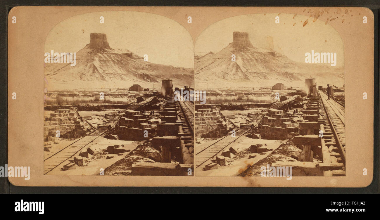 Citadel Rock along the Green River, captured in a stereoscopic view ...