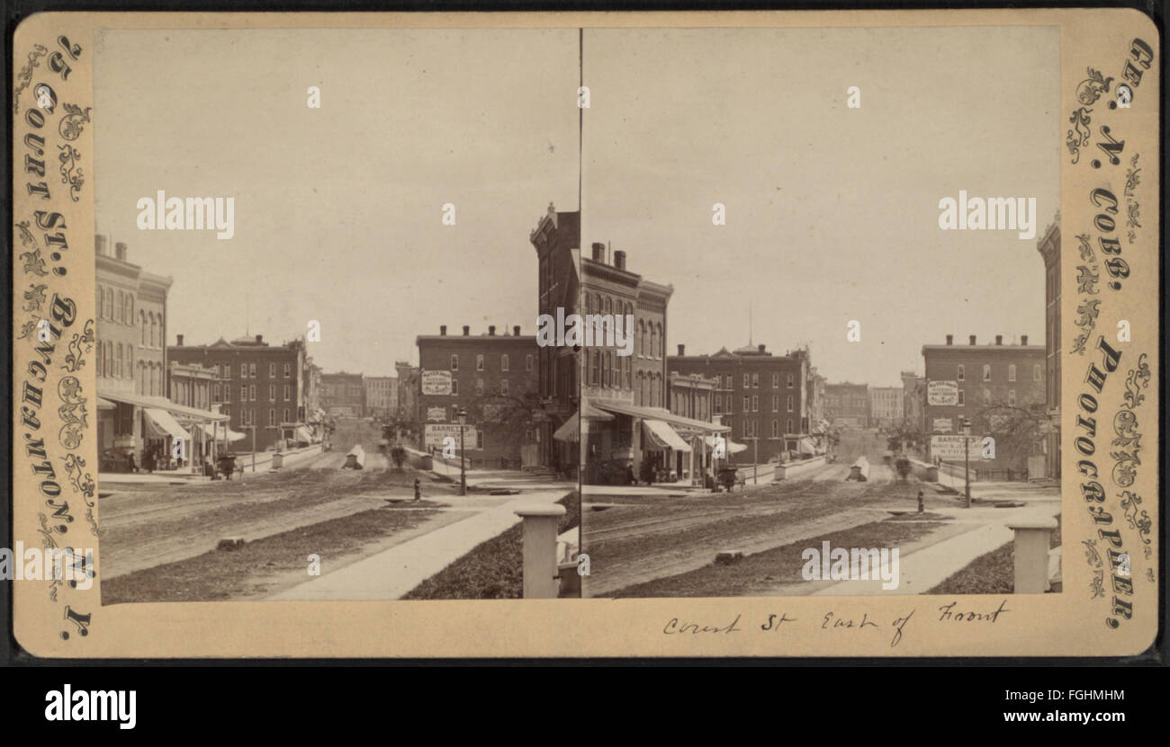 A photograph by George N. Cobb showing Court Street east of Front ...