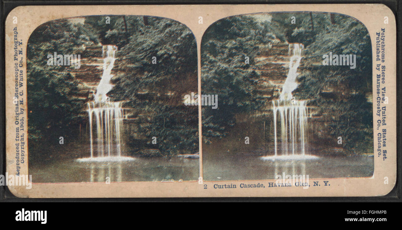 This photograph shows the Curtain Cascade at Havana Glen in New York ...