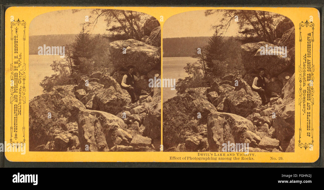 A photograph by Henry Hamilton Bennett of Devil's Lake and its rocky ...