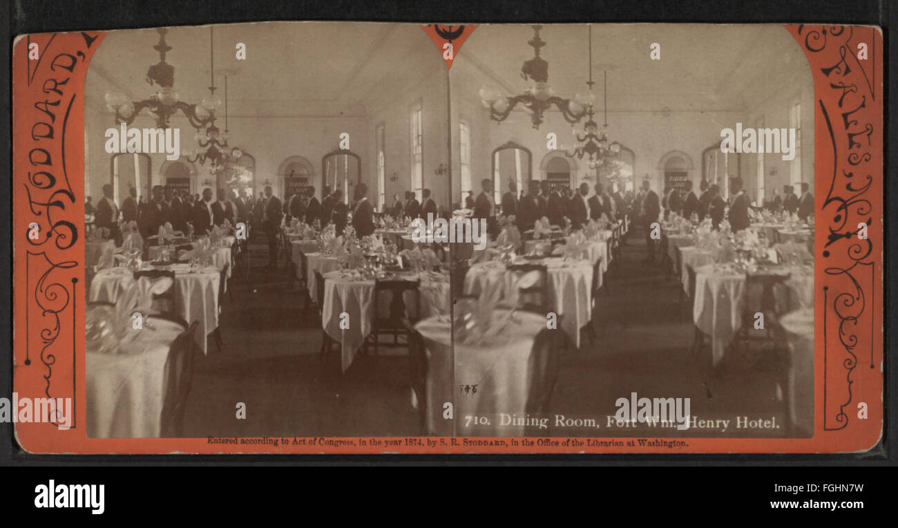 A photograph by Seneca Ray Stoddard depicting the dining room of the ...