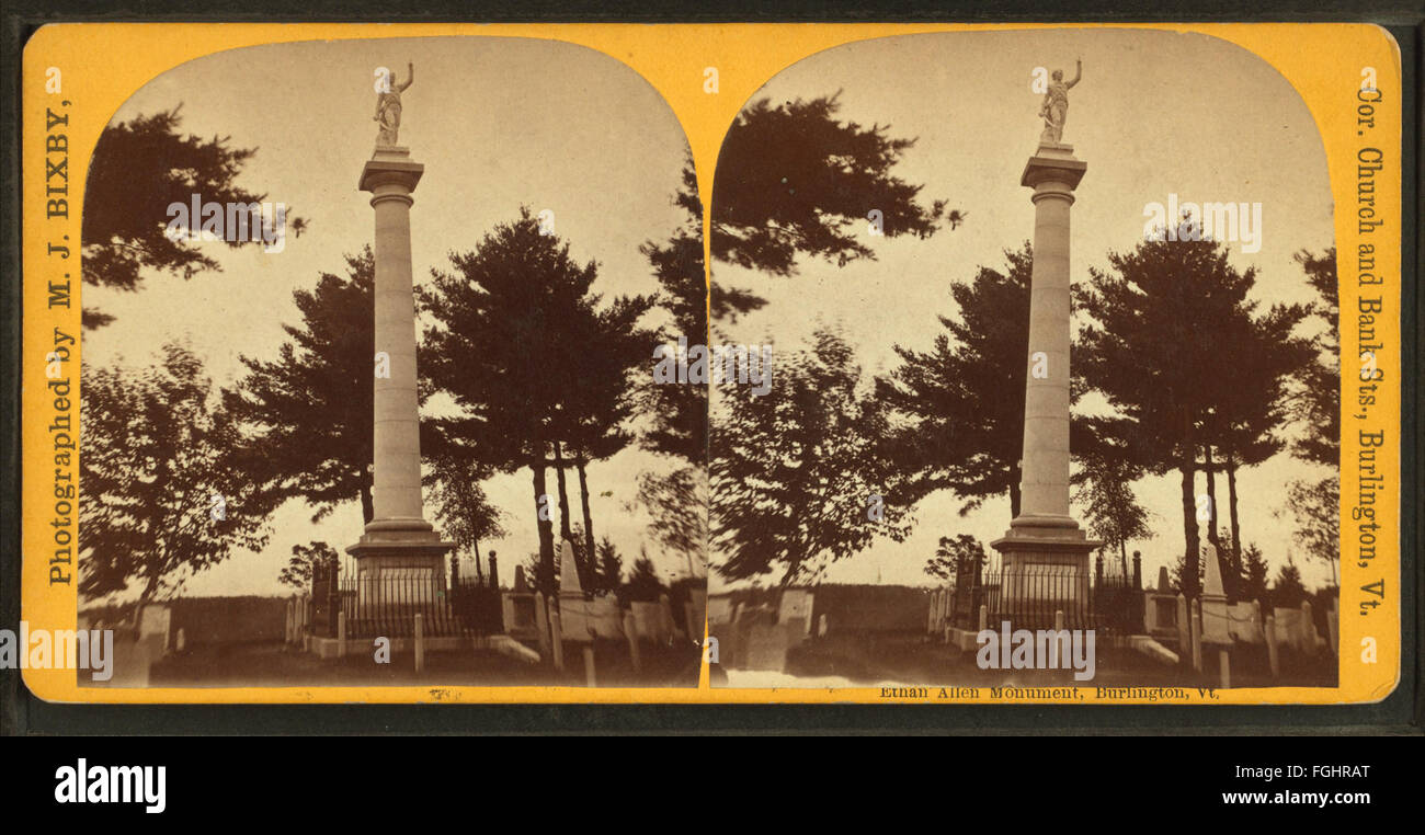 A photograph of the Ethan Allen monument in Burlington, Vermont ...