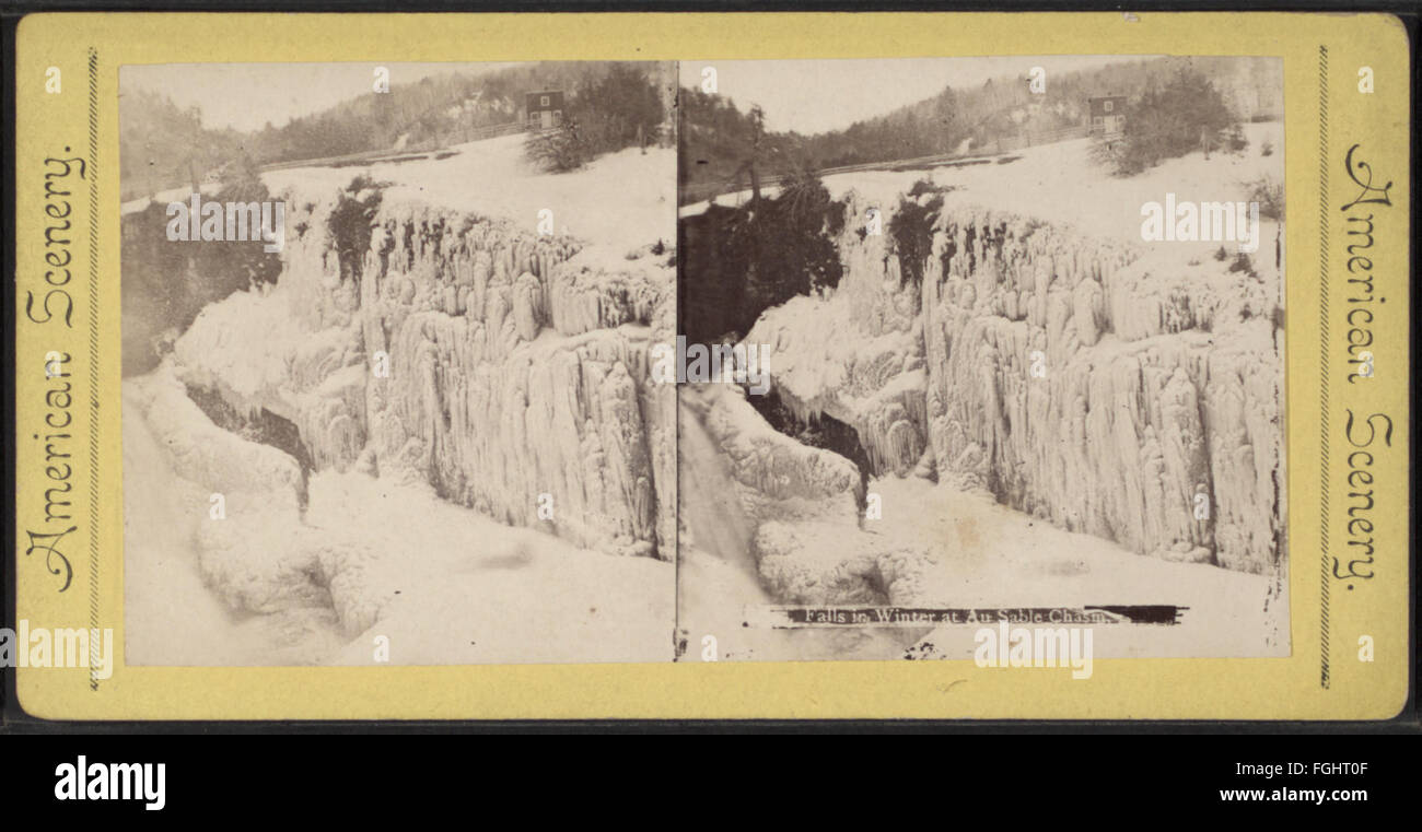 This stereoscopic view by Robert N. Dennis shows the frozen falls of Au ...