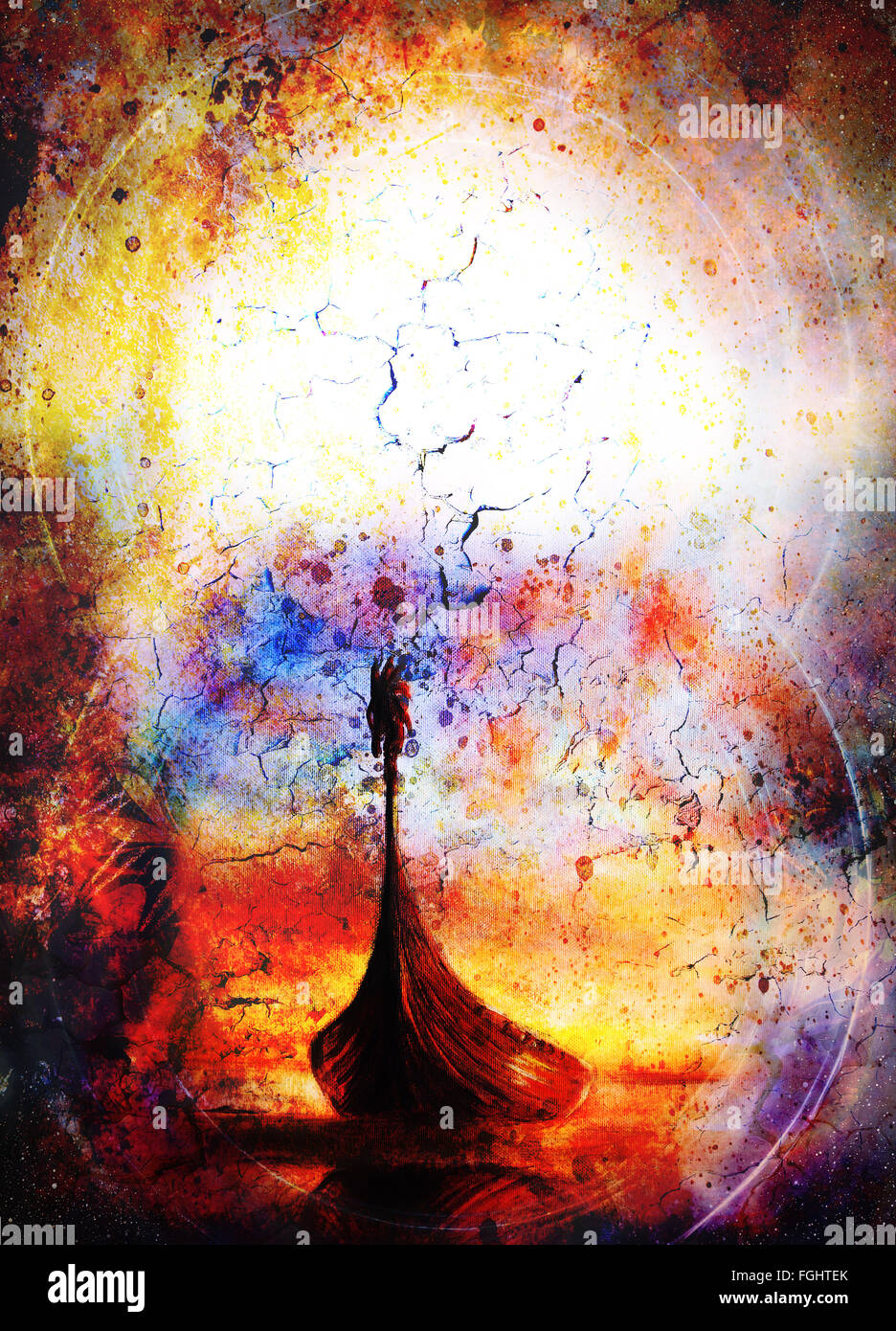 Boat on the beach, painting collage and structure background. Copy ...