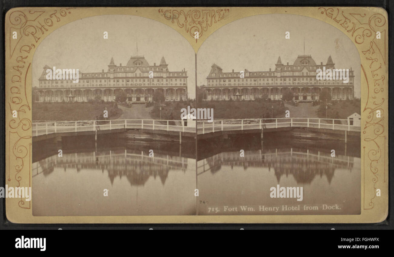 A view of Fort William Henry Hotel from the dock, captured by Seneca ...