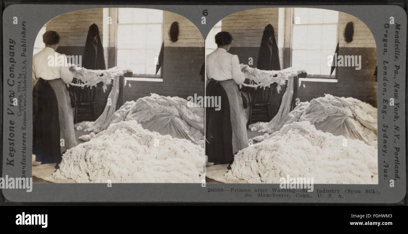 Frisons after washing. Silk industry (spun silk), South Manchester ...