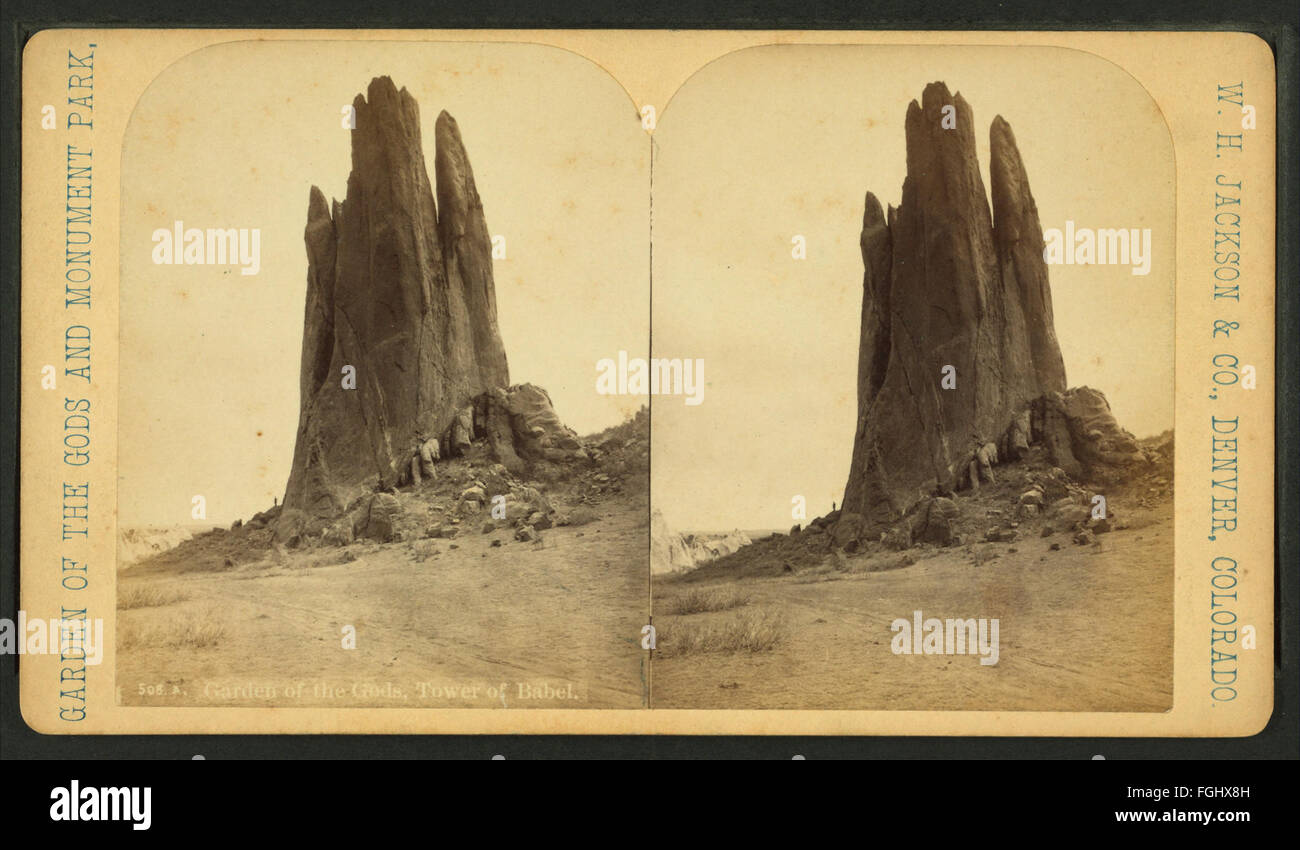 A photograph by W.H. Jackson & Co. showing the Tower of Babel rock ...