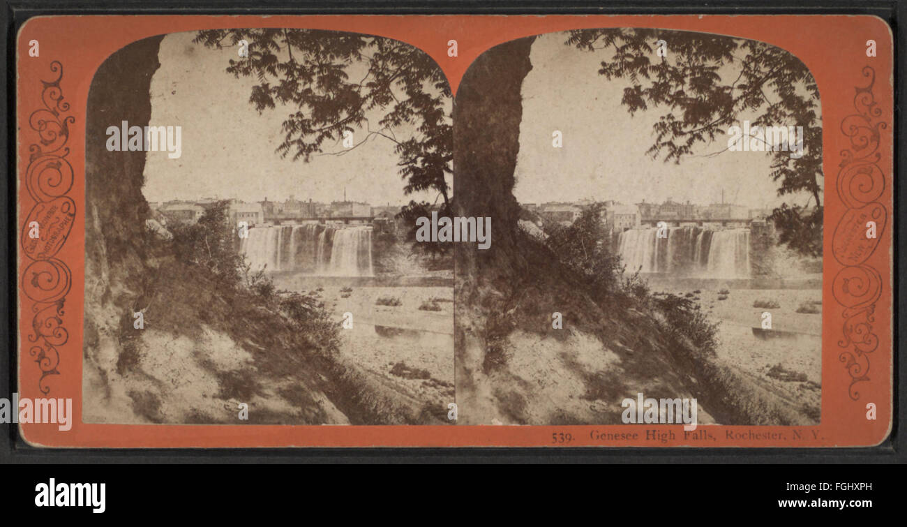 A photograph by George H. Monroe (Hibbard) showing Genesee High Falls ...