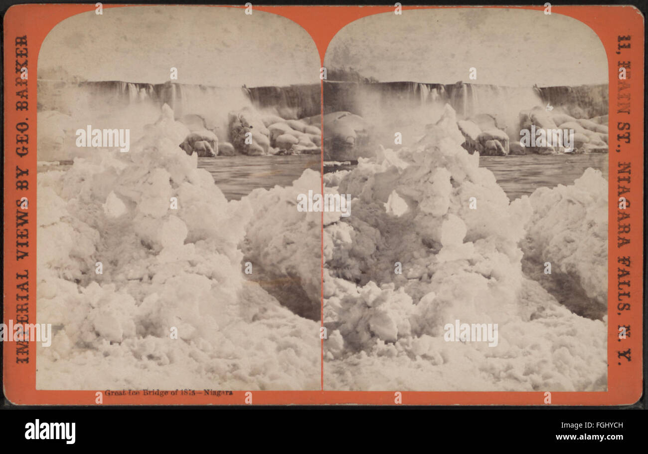 A photograph by George Barker showing the Great Ice Bridge of 1875 at ...