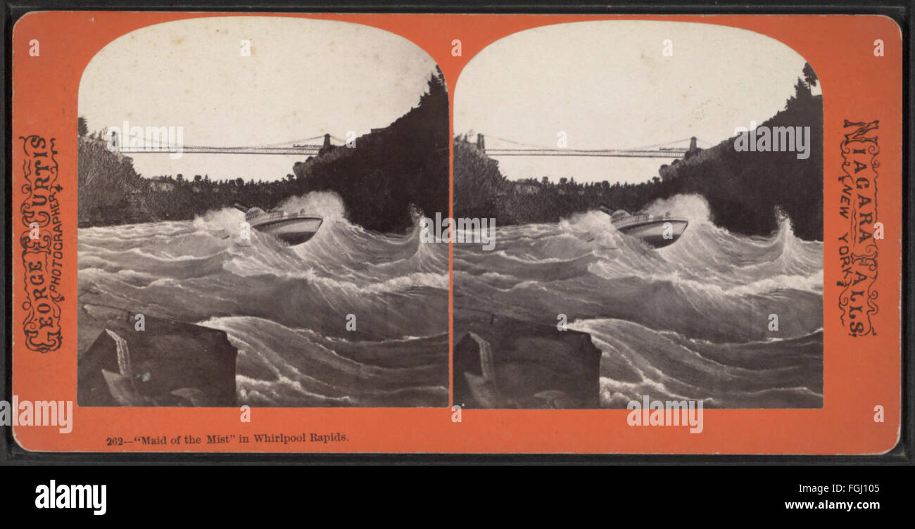 A photograph by George E. Curtis showing the Maid of the Mist boat ...