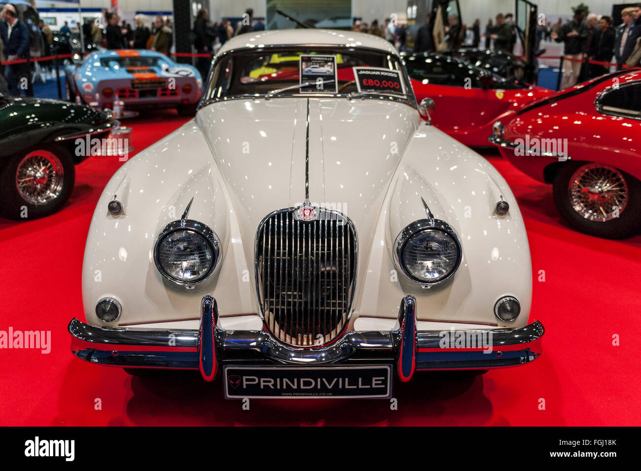 London, UK. 19 February 2016. A Jaguar XK150 on display as visitors ...